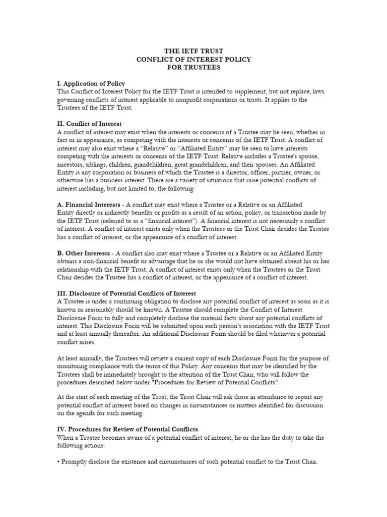 Ietf Trust Coi 02 Clean | PDF | Conflict Of Interest | Discovery (Law)