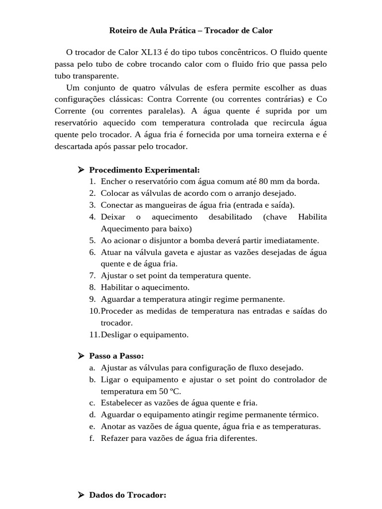 Aula Prática: Trocador de Calor XL13 | PDF | Calor | Alternador de ...