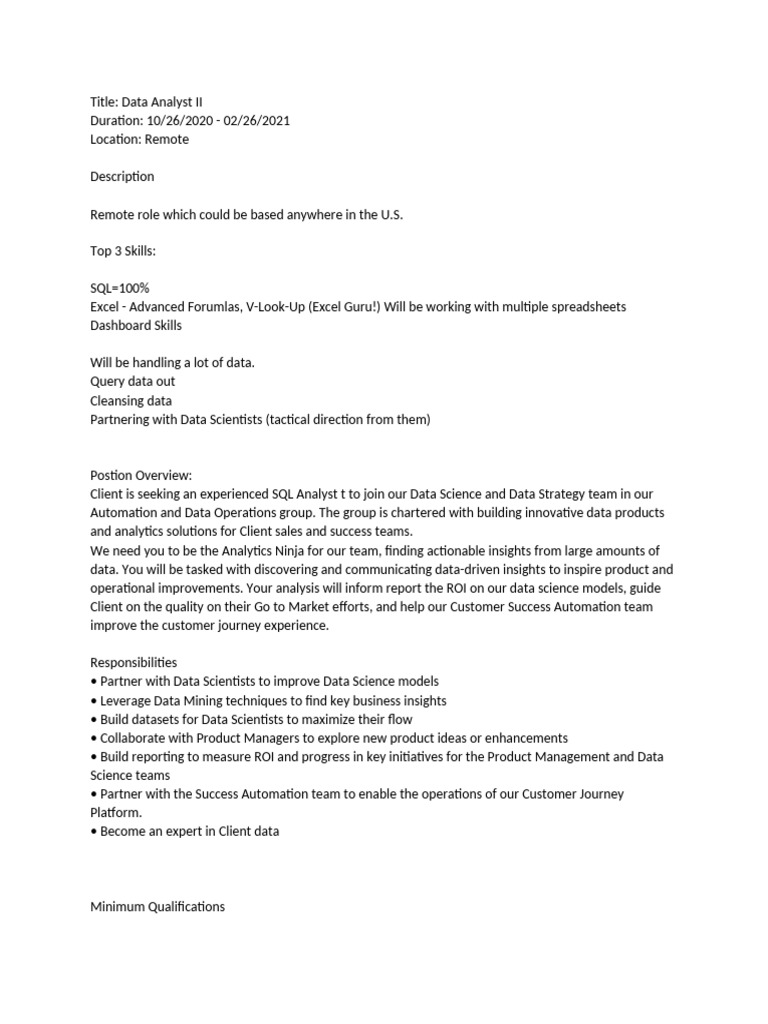 Data Analyst II | PDF | Data | Data Analysis