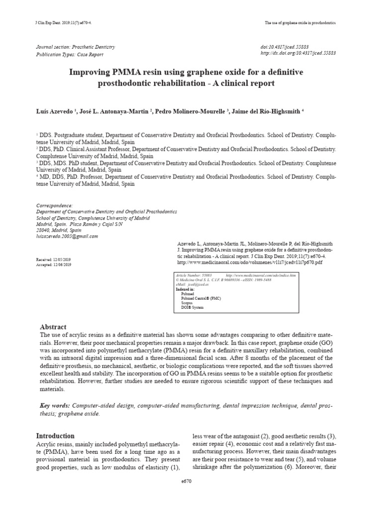 Improving PMMA Resin Using Graphene Oxide For A Definitive ...