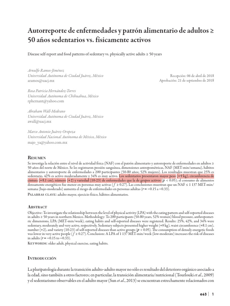 16autorreporte de Enfermedades y Patrón Alimentario de Adultos | PDF ...