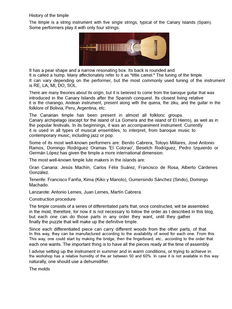 History of The Canarian Timple | PDF | Guitars | Chordophones