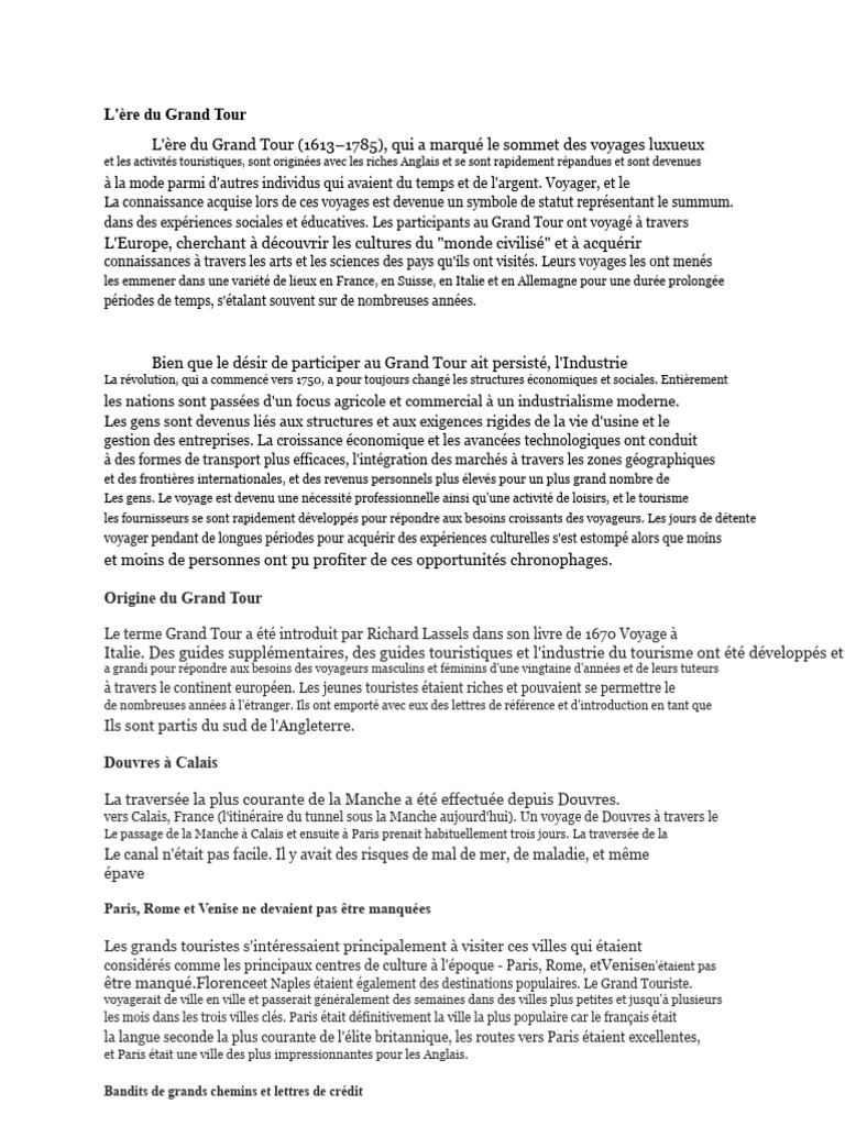 L'Essor du Grand Tour Européen | PDF | Tourisme | Italie
