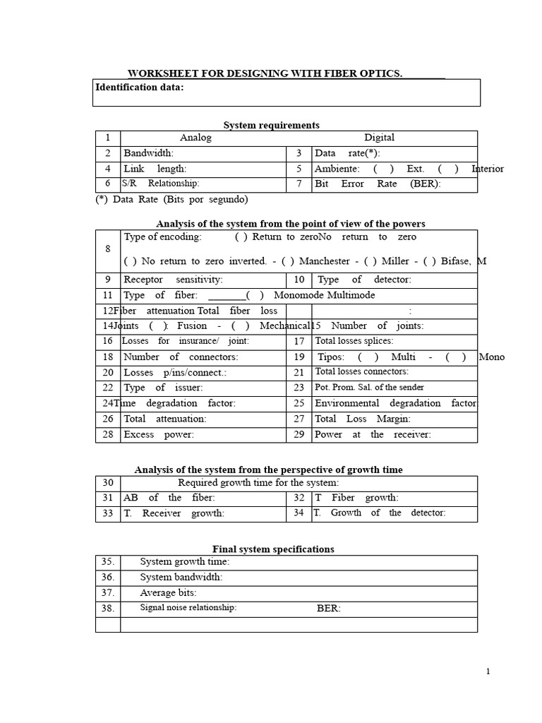 Fiber Optics Design Worksheet | PDF | Optical Fiber | Fiber Optic ...