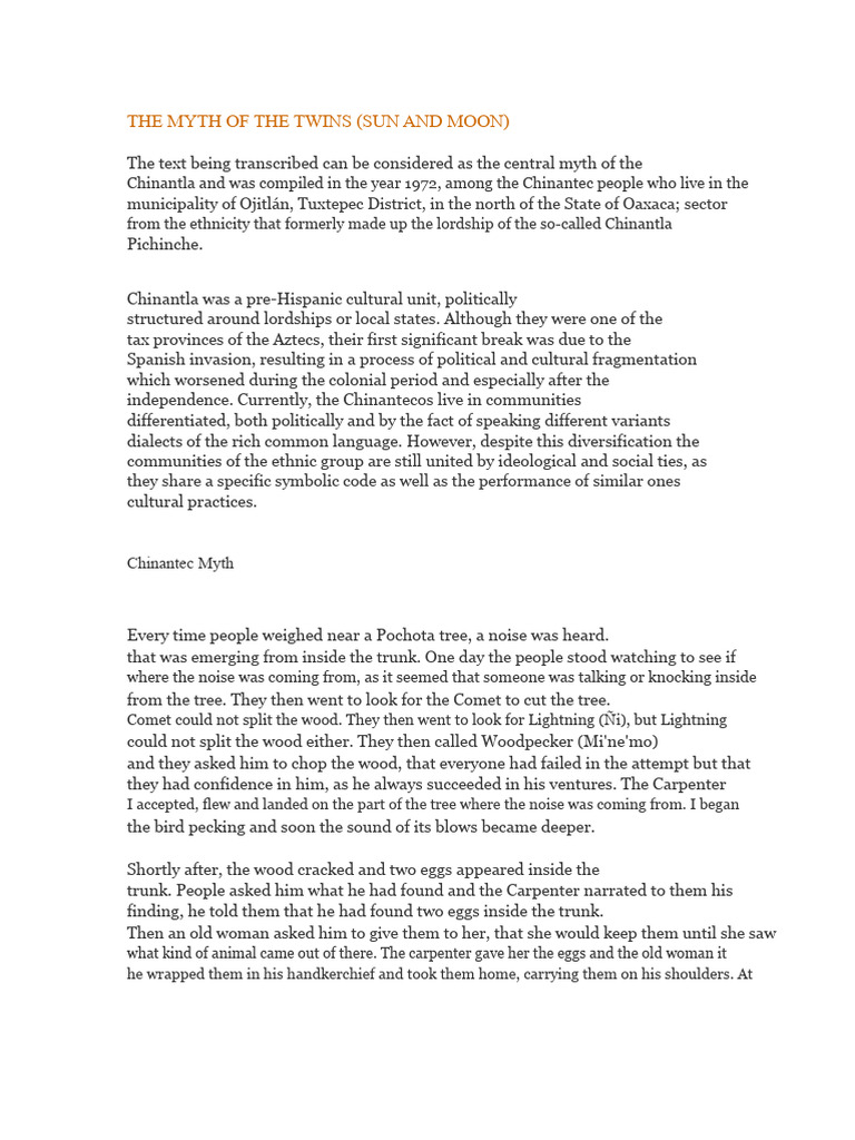 The Myth of the Twins (The Sun and the Moon) | PDF