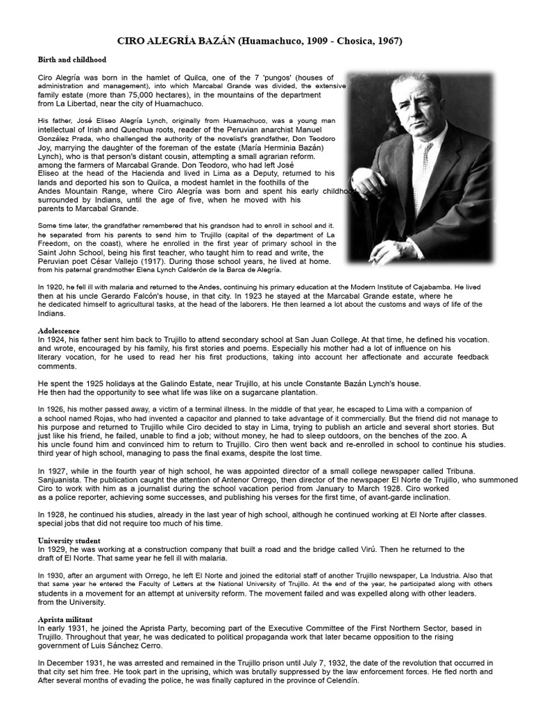 CIRO ALEGRÍA BAZÁN Practice | PDF | Peru | Puerto Rico