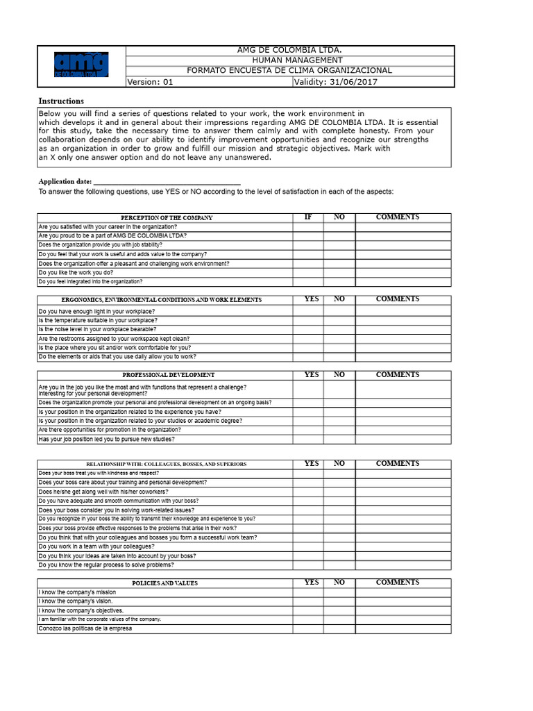Organizational Climate Survey Template | PDF | Experience ...