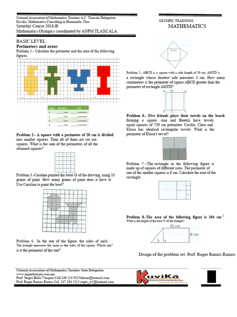 Mathematics Olympics Problems: Perimeters & Areas | PDF | Area | Rectangle