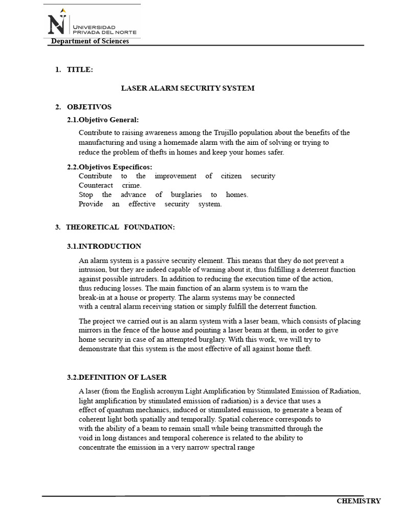 Laser Alarm System Report | PDF | Electromagnetic Radiation | Laser