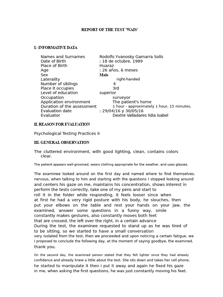Wechsler Adult Intelligence Scale | PDF | Wechsler Adult Intelligence Scale | Cognition