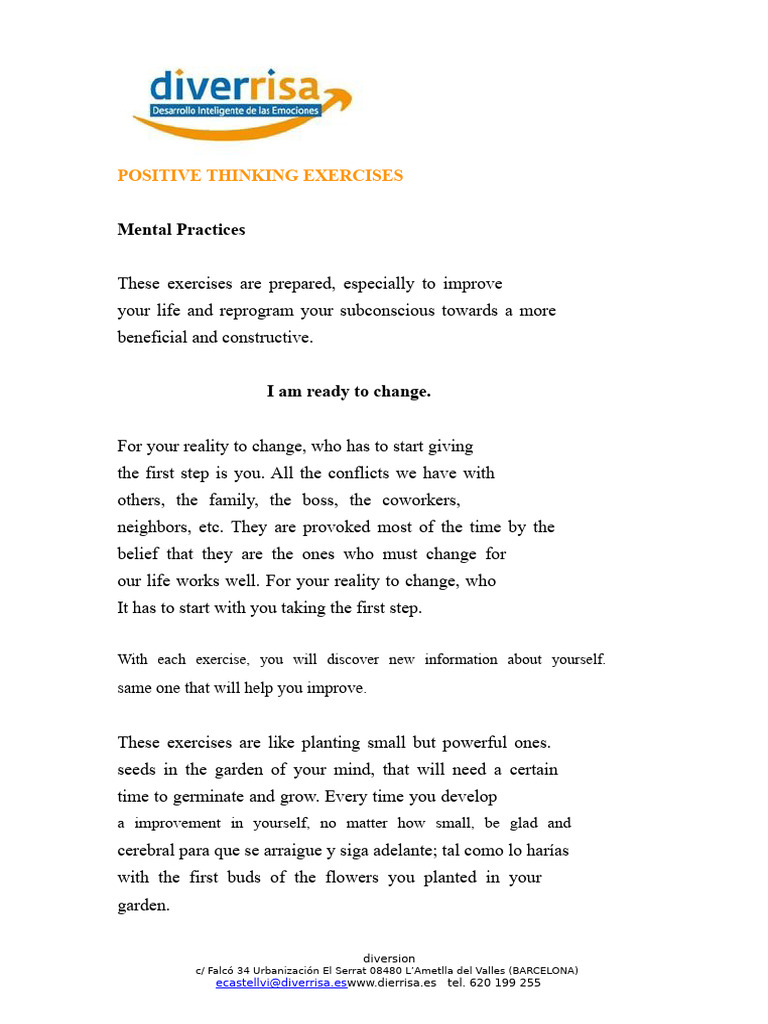 Positive Thinking Exercises | PDF | Thought | Mind