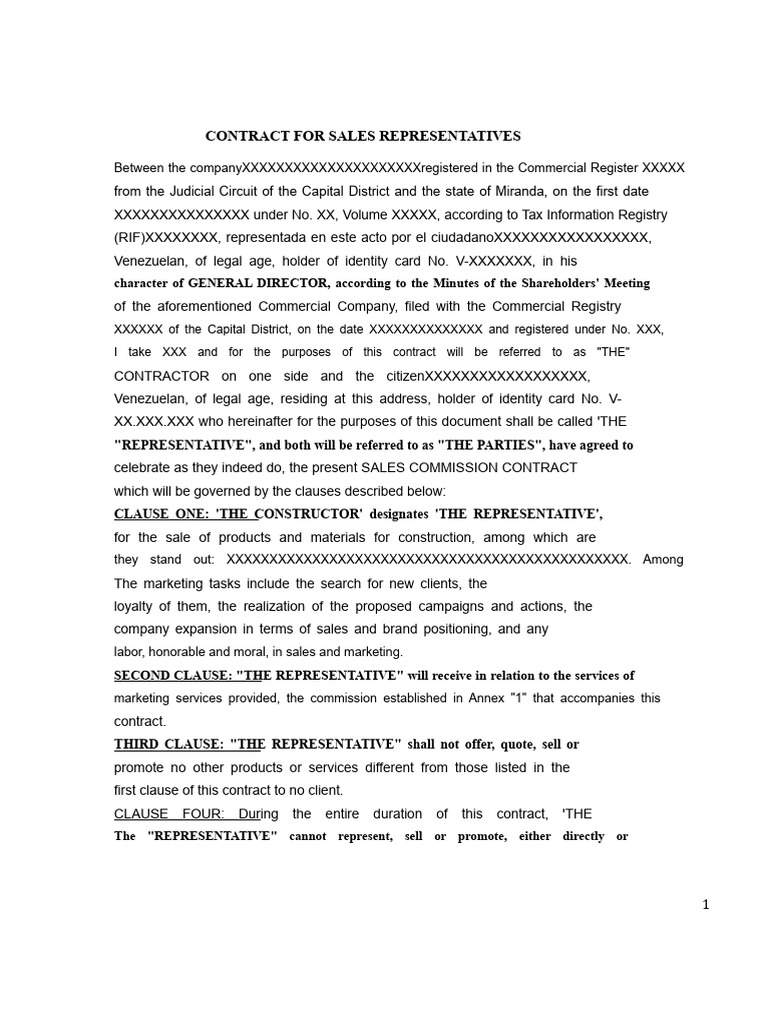 Sales Representative Contract - 1 | PDF | Receipt | Justice