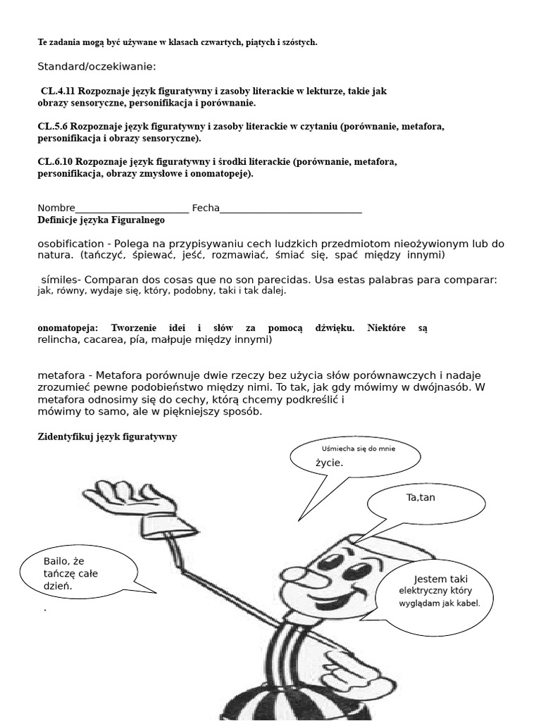 Simil, Metafora, Personifikacja I Onomatopeja - Kopia | PDF