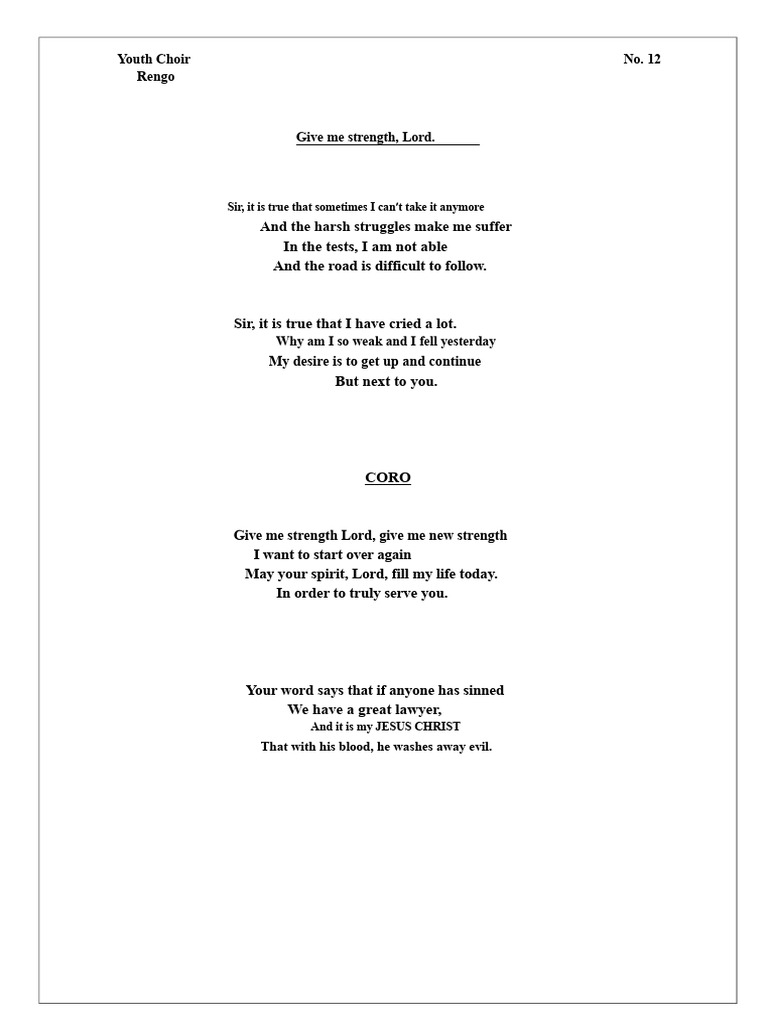 Youth Choir Prayer for Strength | PDF
