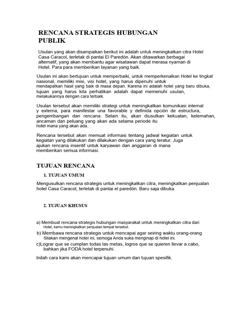 Contoh Rencana Strategis Hubungan Publik | PDF