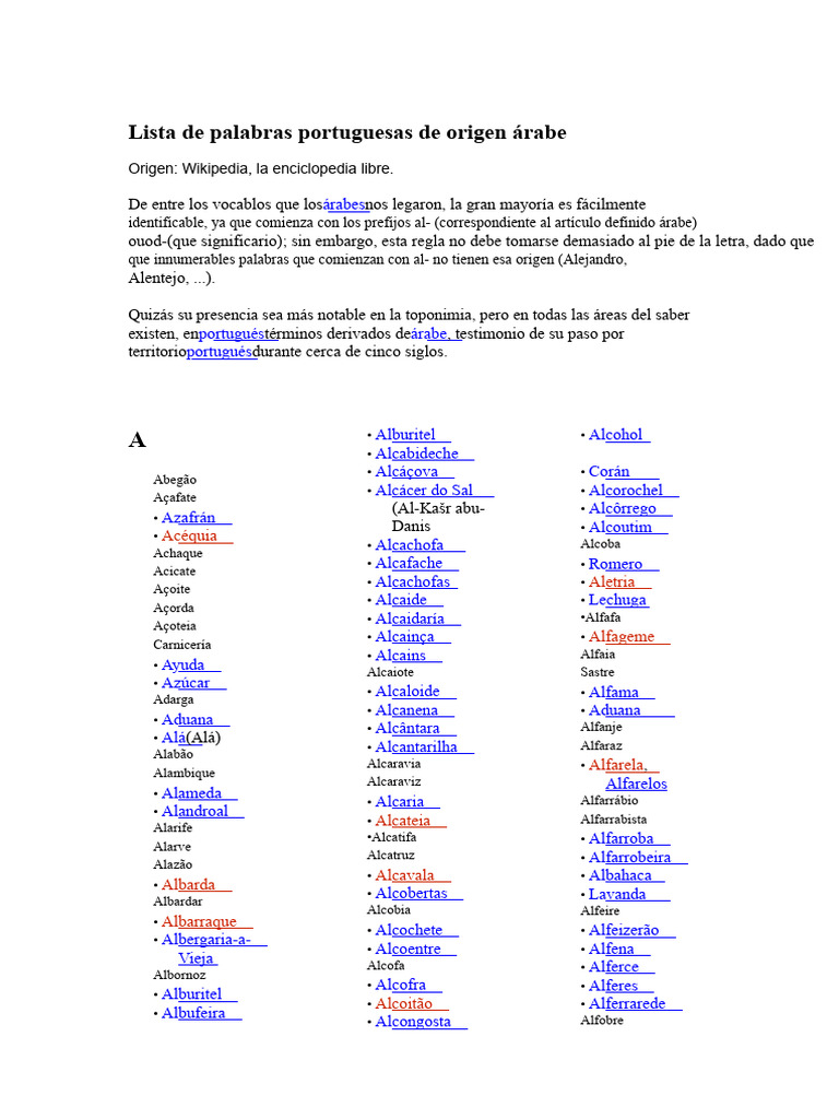 Palabras portuguesas de origen árabe | PDF