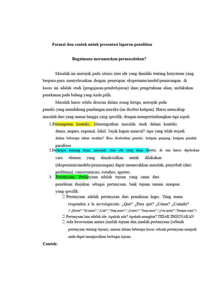 Format dan Contoh untuk Penyajian Laporan Penelitian | PDF
