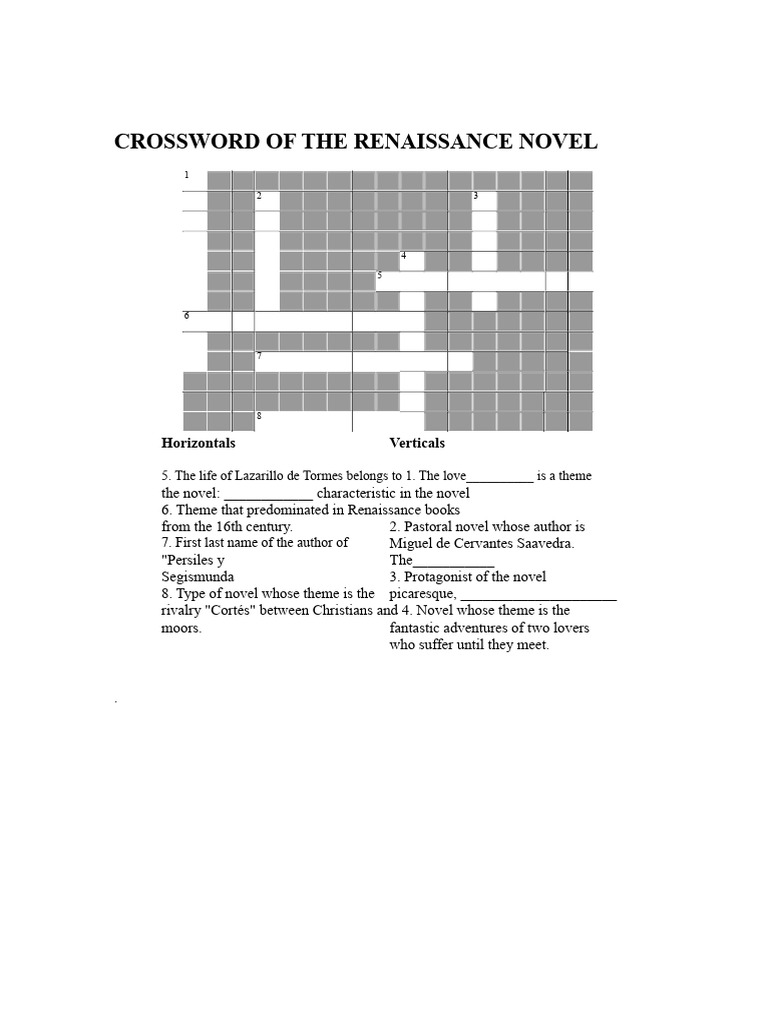 Crossword of The Renaissance Novel | PDF