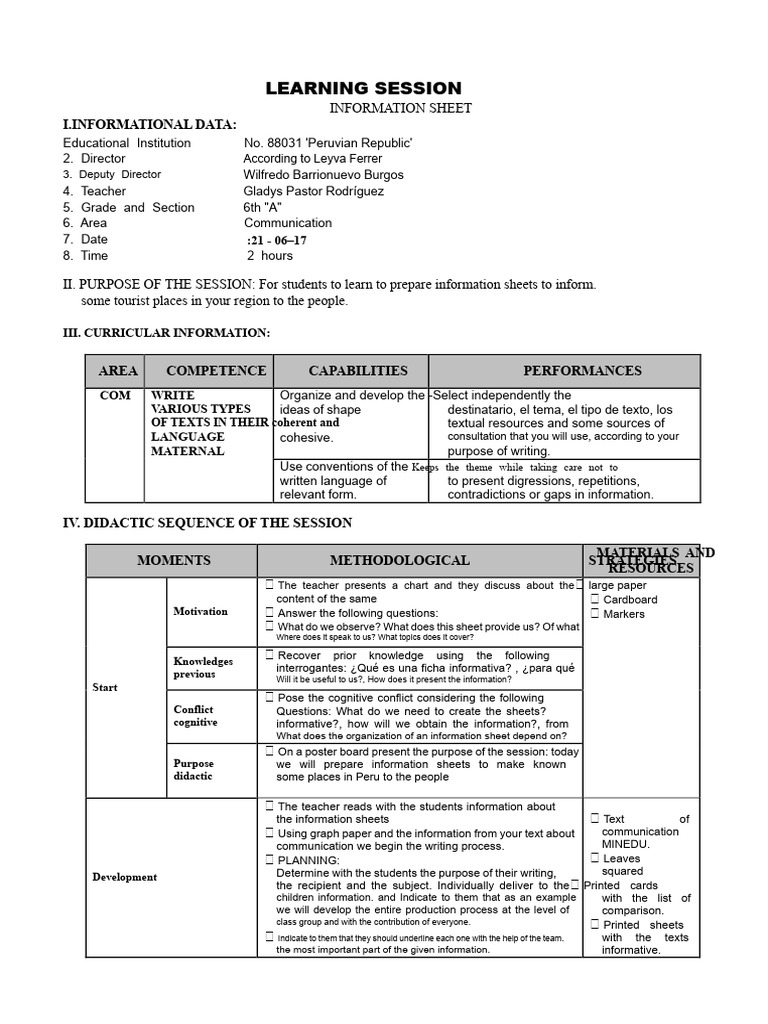 LEARNING SESSION INFORMATION SHEETS.docx | PDF | Information | Cognitive Science