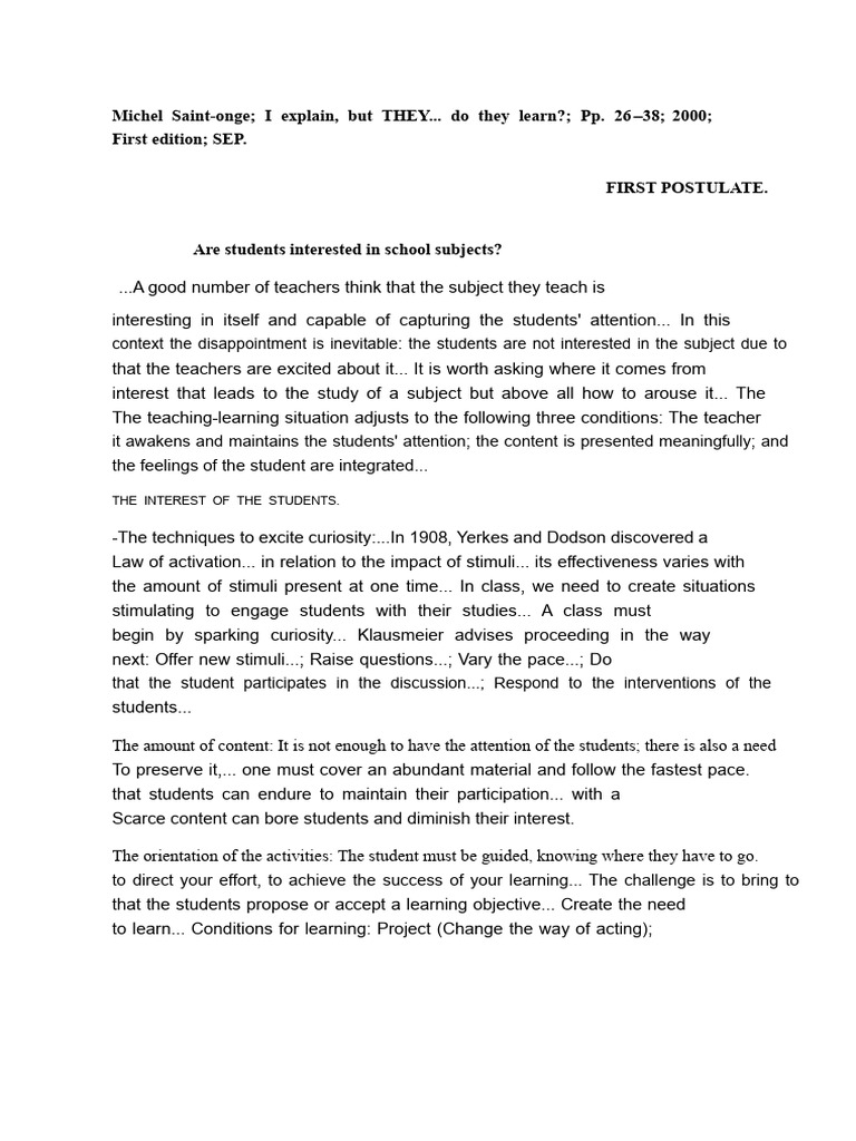 I Explain But They Learn Summary First Postulates | PDF | Learning ...