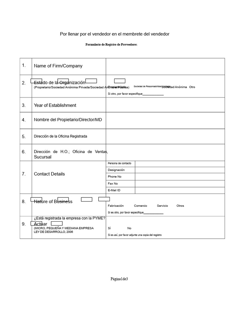 Formulario de Registro de Proveedores de BTPL | PDF | Economias
