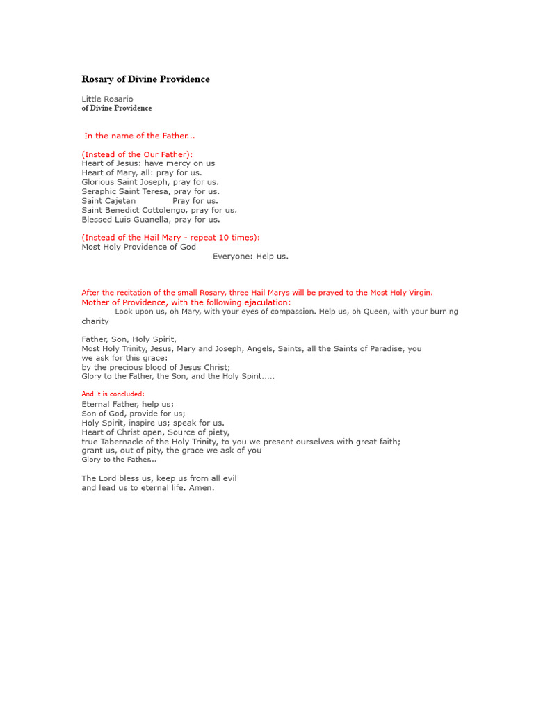 Rosary of Divine Providence Prayer Guide | PDF