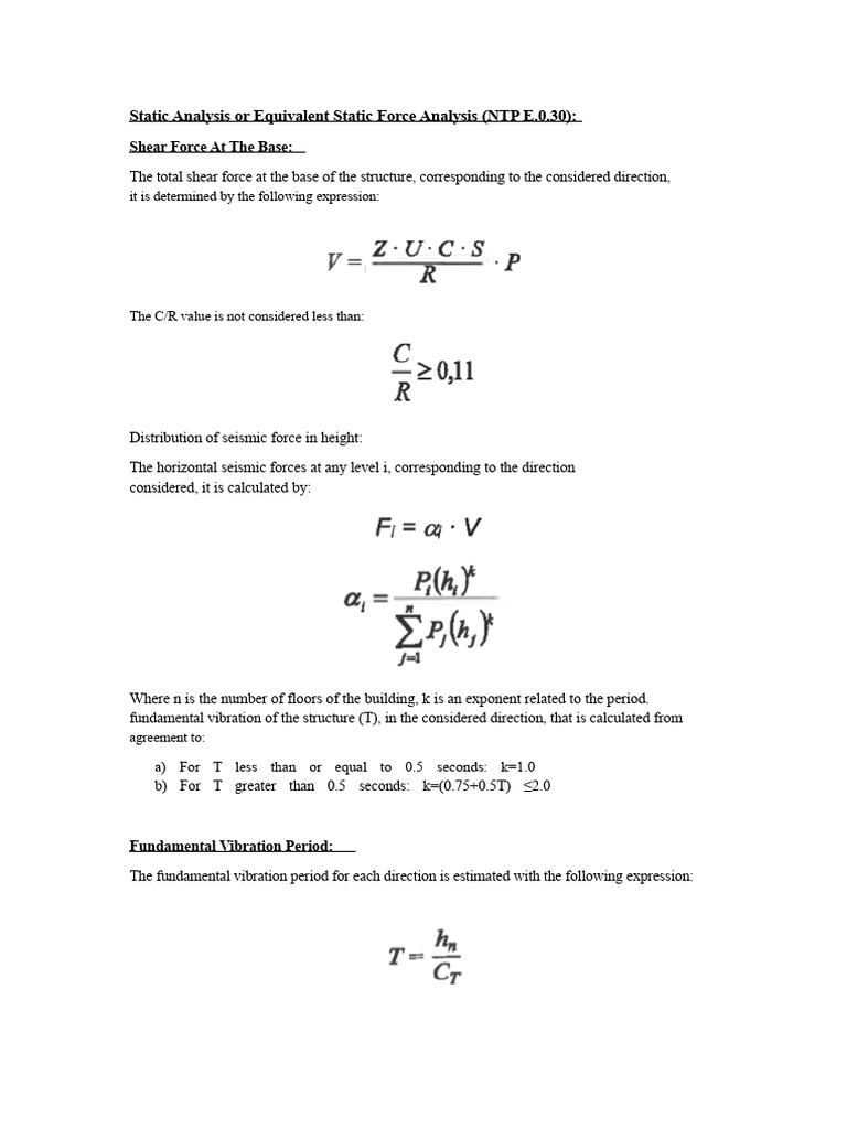 Seismic Static Analysis Guidelines | PDF | Force | Concrete