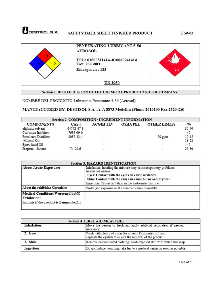 8.safety Sheet Penetrating Lubricant | PDF | Labor Relations | Workplace