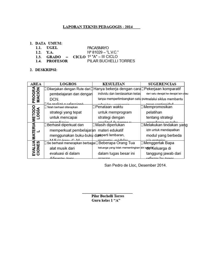 Laporan Teknis Pedagogis | PDF