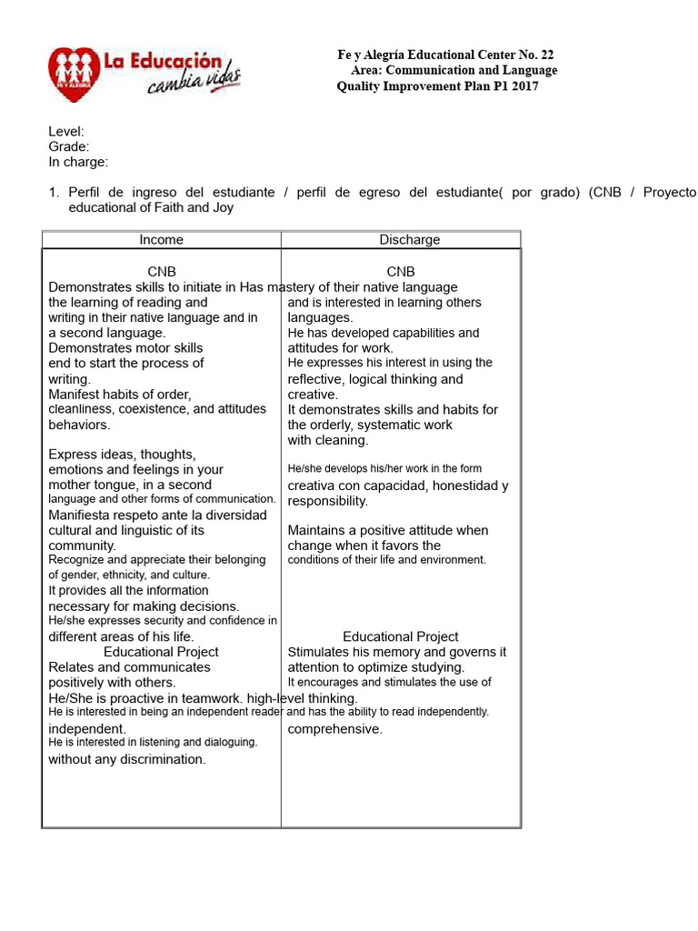 Improvement Plan First Grade 2017 | PDF | Numbers | Word