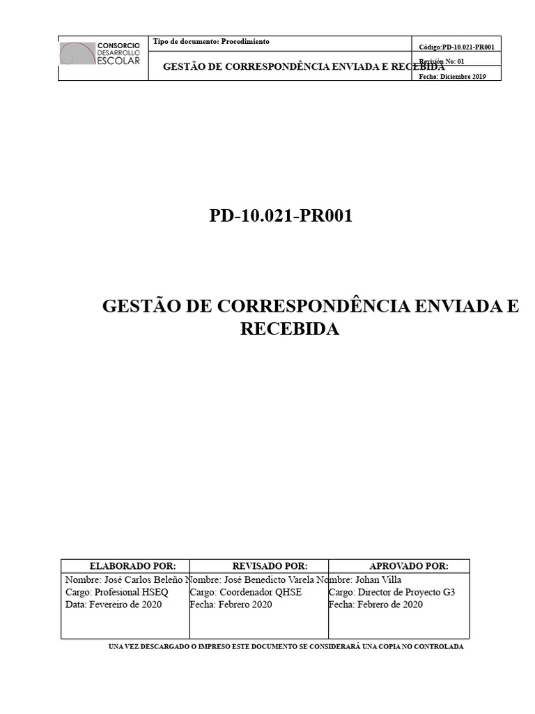 1.PD-10.021-PR001 - 1.procedimento Gestão de Correspondência Enviada e ...