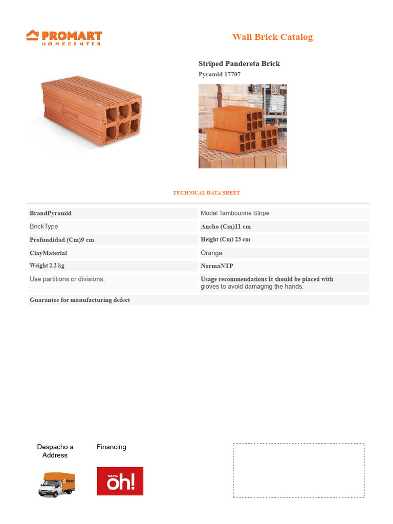 Striped Pandereta Brick Specifications | PDF