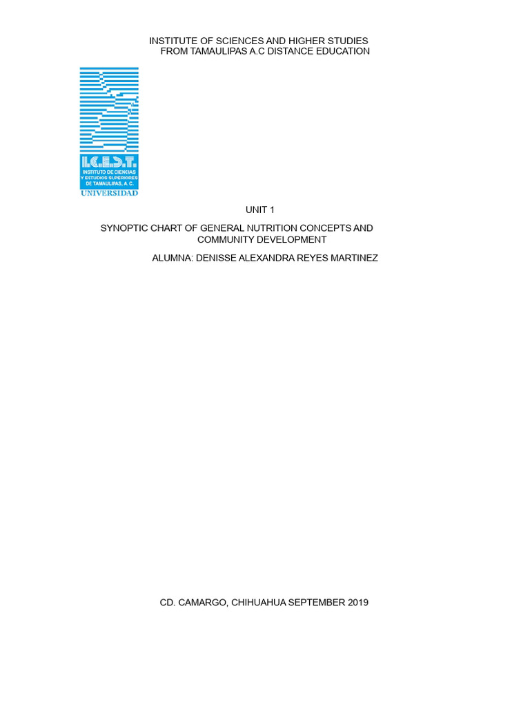 Synoptic Table of General Concepts of Nutrition and Community Development Unit 1 | PDF ...