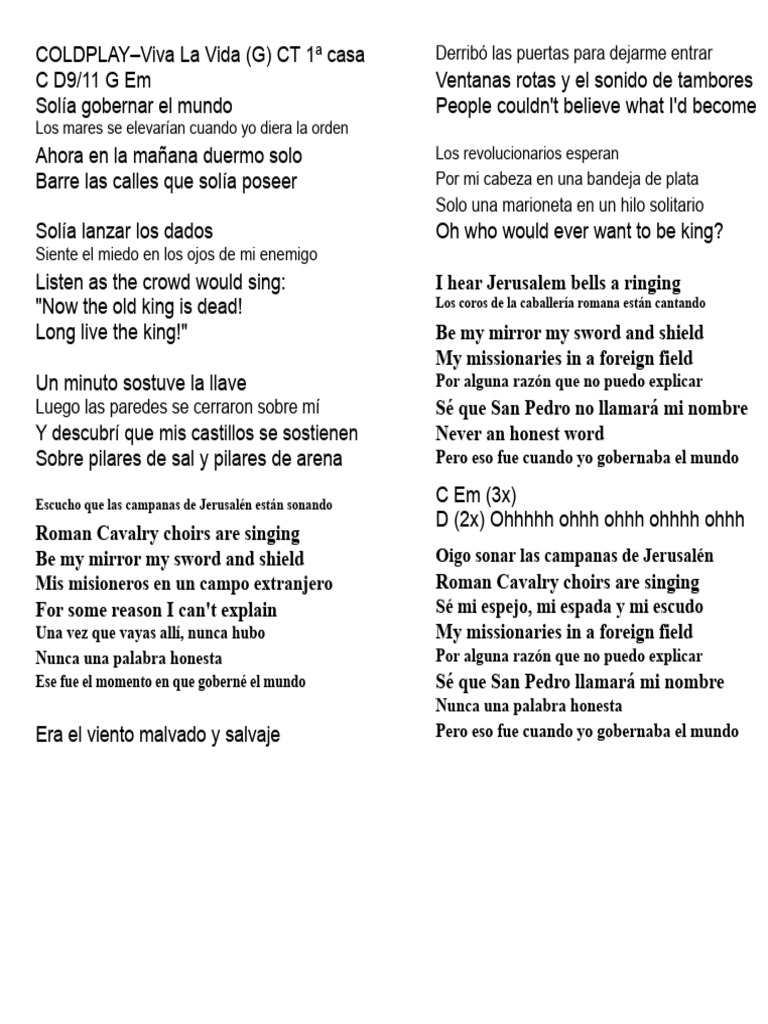 Letras de "Viva La Vida" de Coldplay | PDF