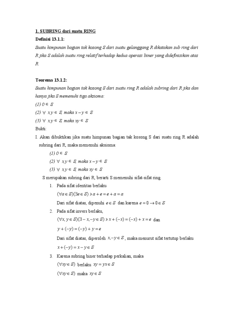 Subring dan Ideal dalam Ring | PDF