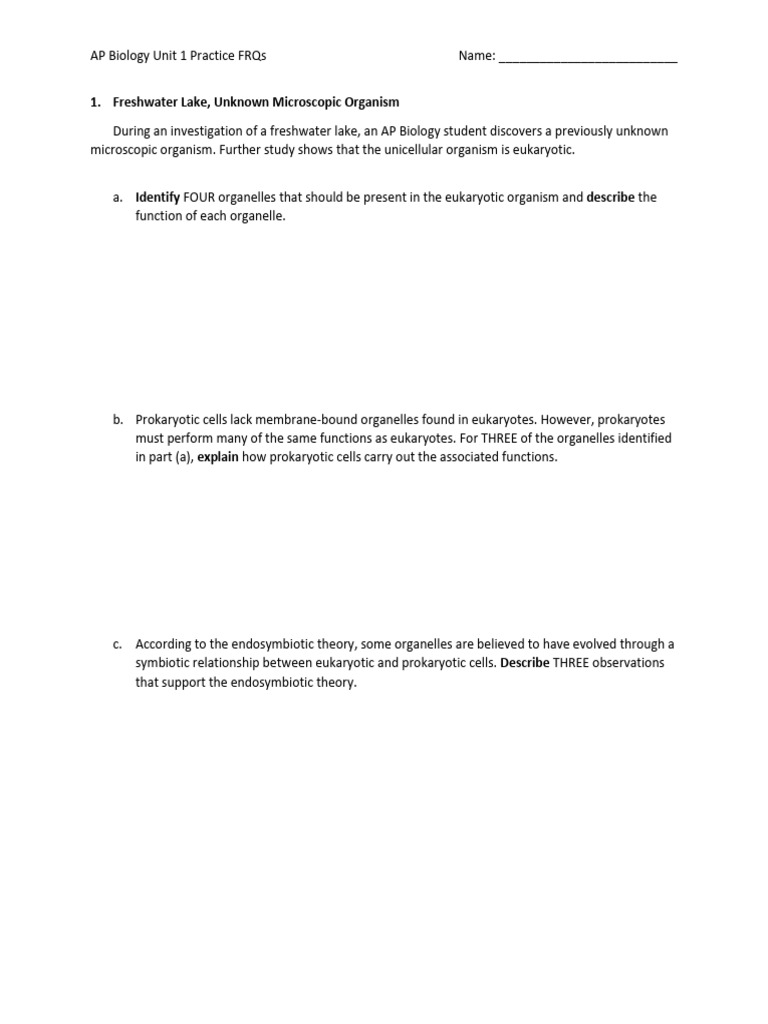Julia Liu - AP Biology Unit 2 Practice FRQs - Docx.kami | PDF | Cell ...