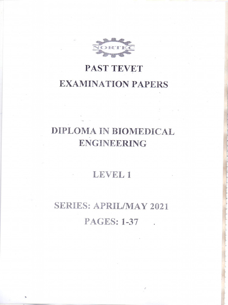 Diploma in Biomedical Engineering Level 1 Teveta Past Exam Papers April ...