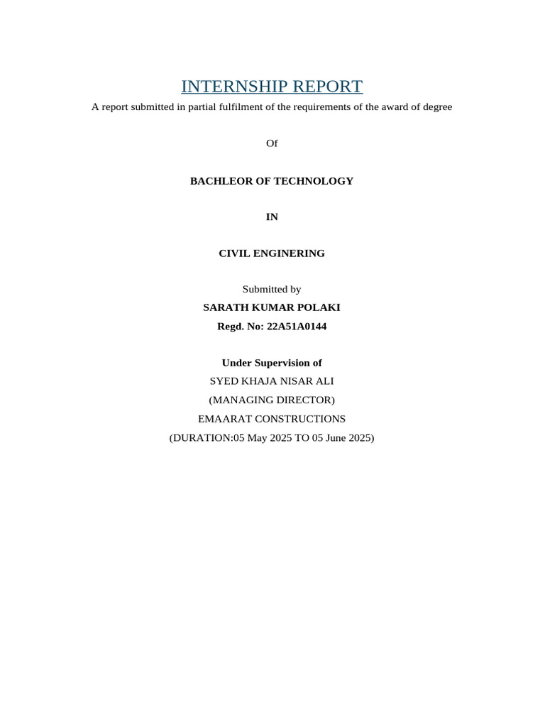 Civil Engineering Internship Report | PDF | Concrete | Beam (Structure)
