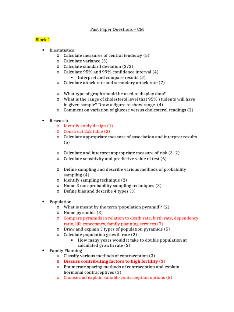 Past Paper Questions – CM | PDF | Sampling (Statistics) | Preventive ...