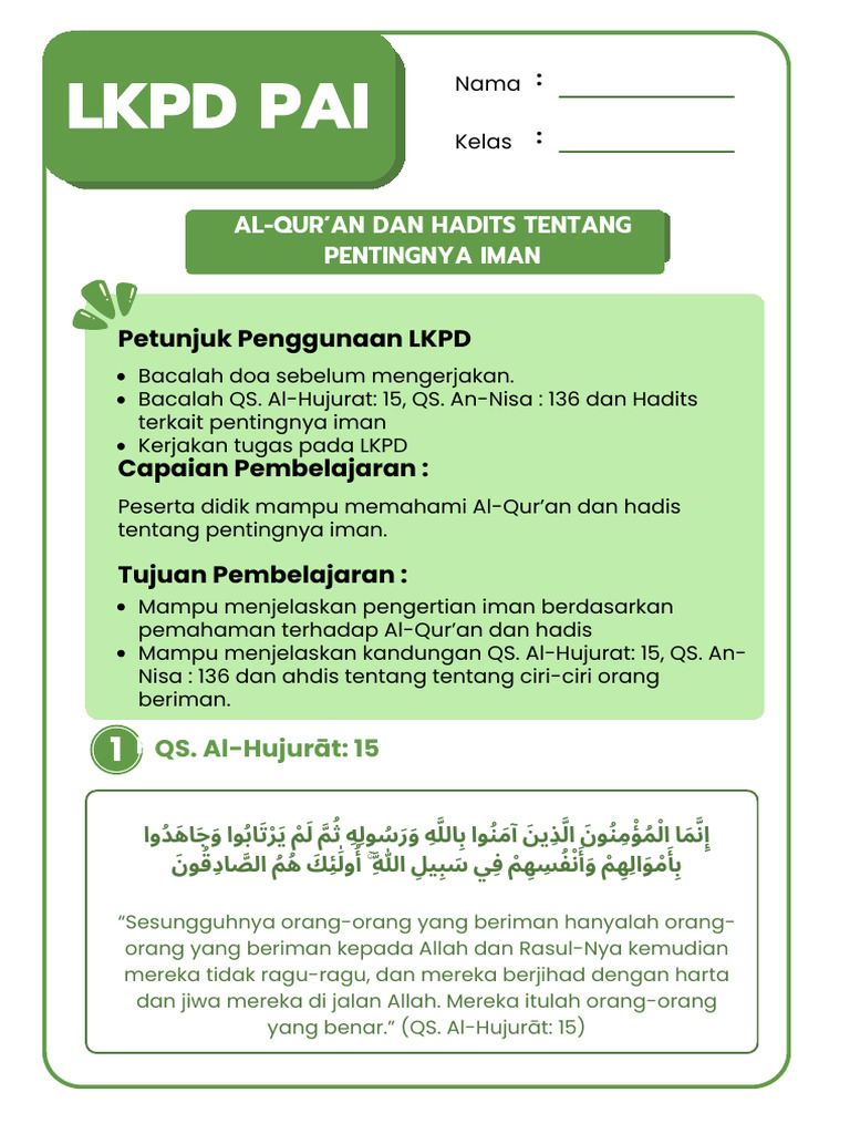 LKPD PAI Pentingnya Iman | PDF