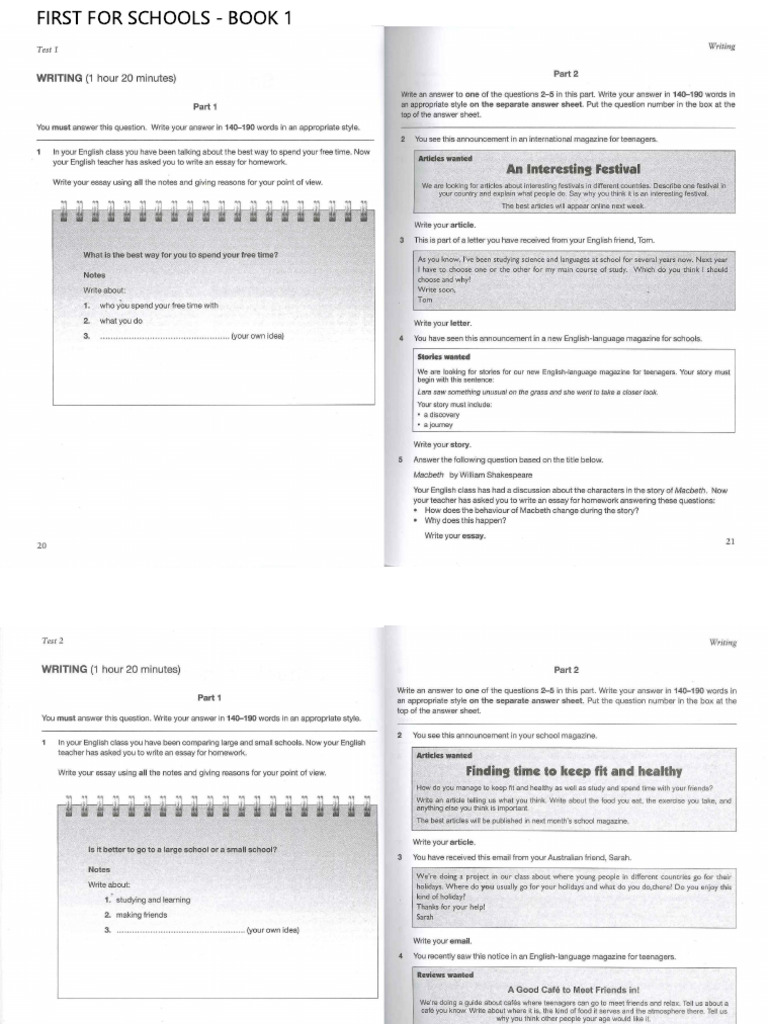 First For Schools 1 Writings Handout | PDF | Macbeth