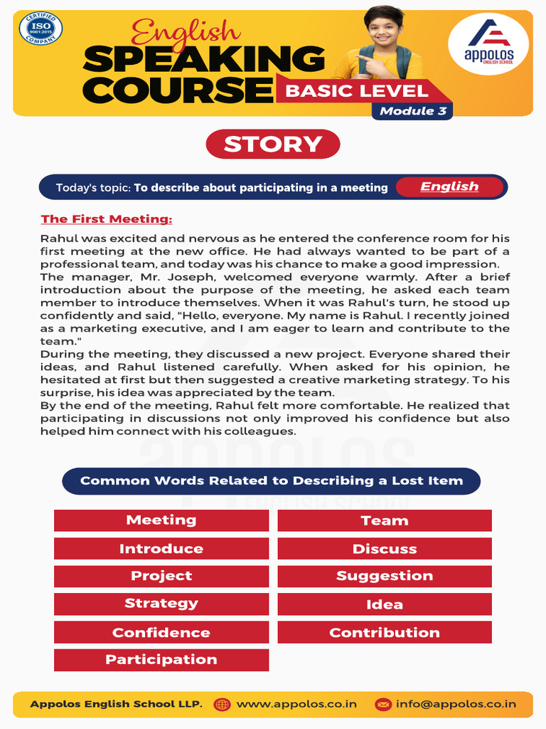 Speaking Module 3 - Describing Participation in A Meeting-Basic-English ...