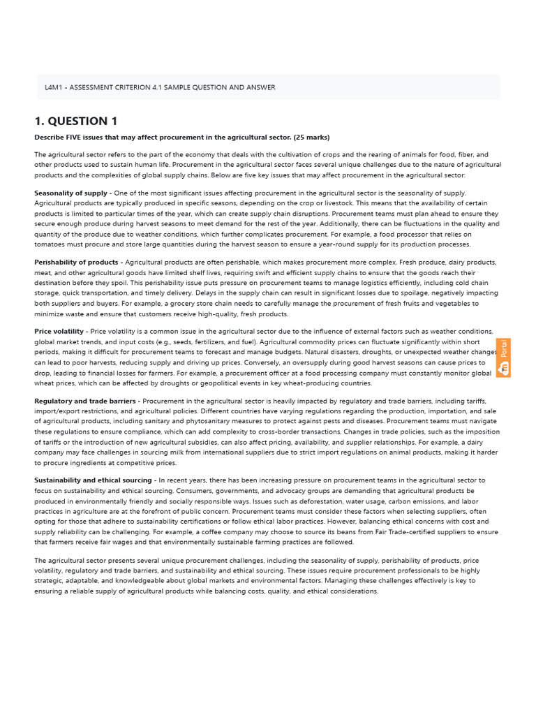 l4m1 - Assessment Criterion 4.1 Sample Question and Answer_ Question 1 _ Bma | PDF | Agriculture ...