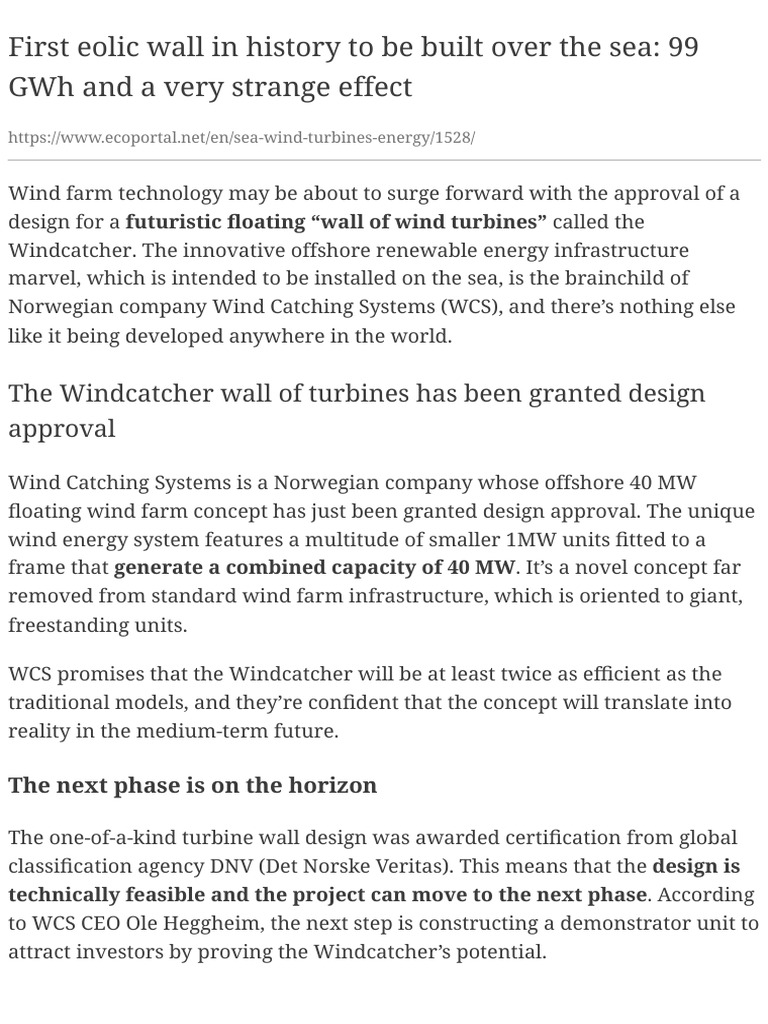 First Eolic Wall in History To Be Built Over The S+ | PDF | Wind Power ...