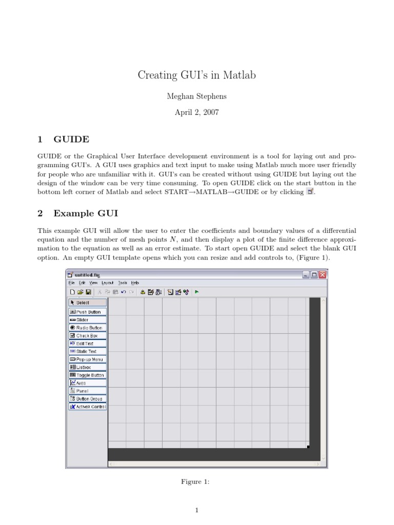 Creating GUI's in Matlab: 1 Guide | Download Free PDF | Graphical User Interfaces | Subroutine