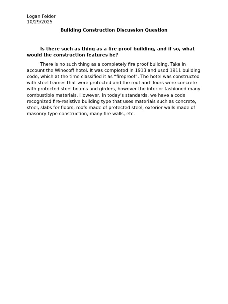 Building Construction Discussion Question - Logan Felder | PDF