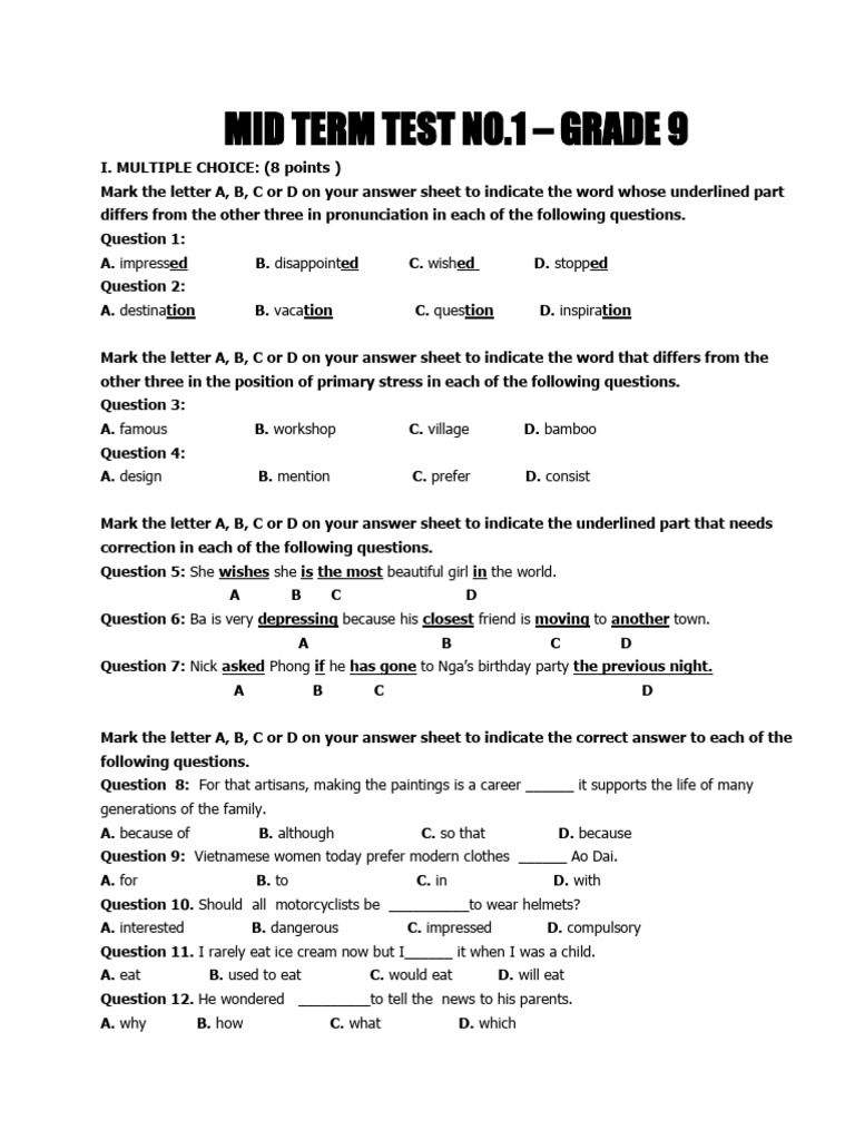 MID TERM TEST NO 1 | PDF | Jeans