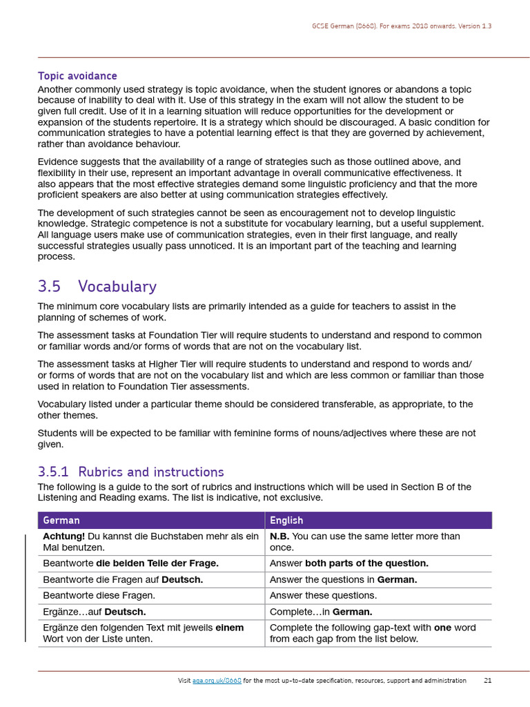 GCSE German Exam Strategies and Vocabulary | PDF | Vocabulary ...