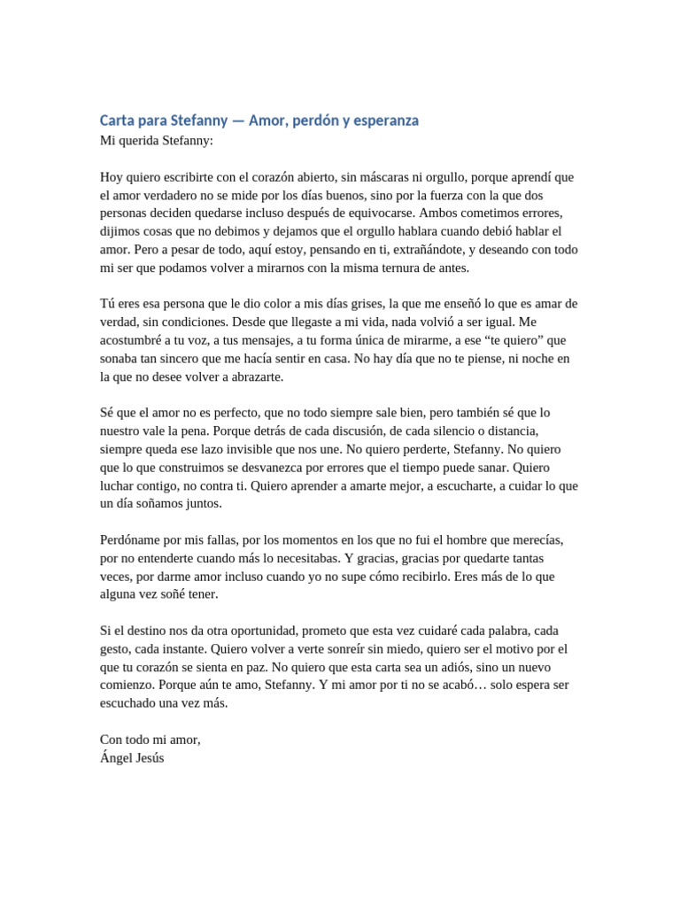 Carta para Stefanny Amor Perdon Esperanza | PDF