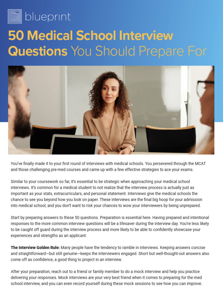 50 Key Medical School Interview Questions | PDF | Health Equity ...